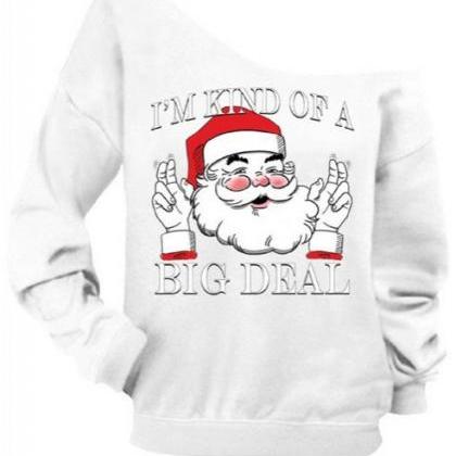 Chic One-shoulder Long Sleeve Santa Claus Print Christmas Sweatshirt on ...