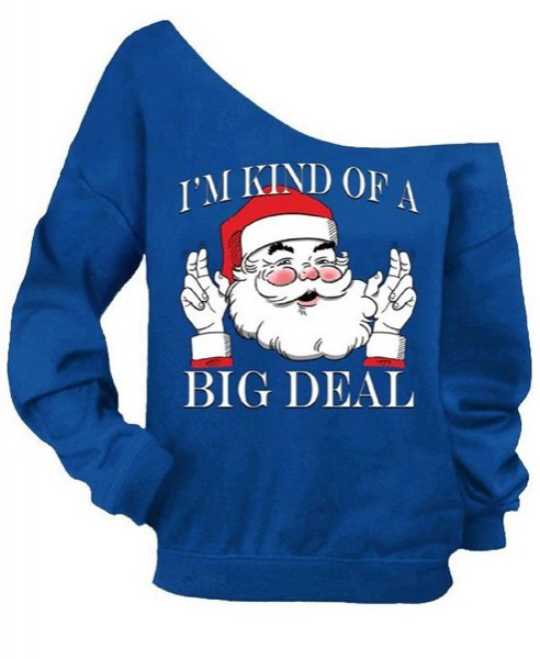 Chic One-shoulder Long Sleeve Santa Claus Print Christmas Sweatshirt on ...